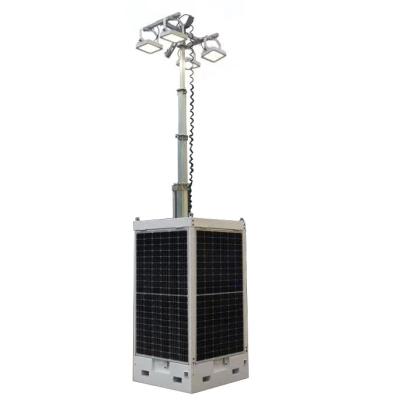 중국 큐보이드 모바일 CCTV 단위 태양광 조명탑 4*50W LED 4*300W 태양광 패널 판매용