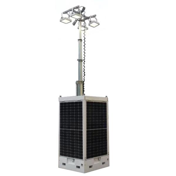 Quality 6m Mast Mobile Surveillance Unit Cube Mobile Lighting Tower With Solar Panels for sale