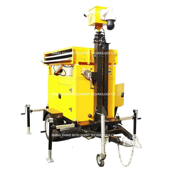 Quality Yellow Color Portable Solar Panel Trailer Mounted CCTV Mobile Surveillance Trailer For Chemical Industrial Parks Monitoring for sale