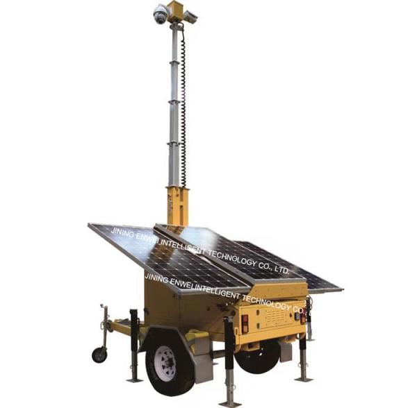 Quality Yellow Color Portable Solar Panel Trailer Mounted CCTV Mobile Surveillance for sale
