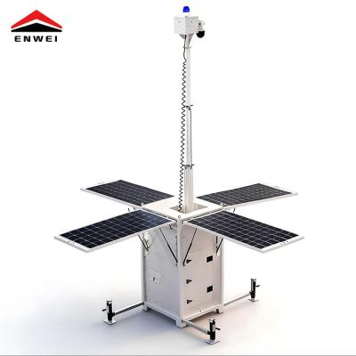 China Solar Powered Mobile CCTV Tower With 4 Solar Panels 6m Mast For Public Safety Guard for sale