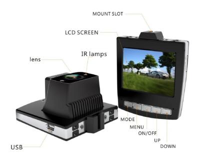 中国 HD 120° の広角 1080P 車 DVR、H.264 はバックライトの Moudle の実時間検出車 DVR を導きました 販売のため
