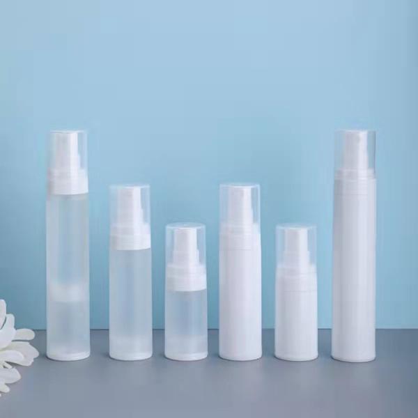 Quality Stock PP half transparent frosted airless spray bottle 15ml 30ml 50ml liquid cosmetic bottle for sale