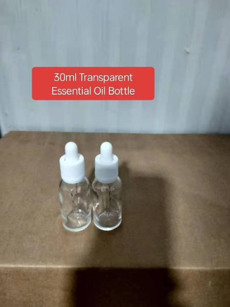 Quality 30ml Transparent glass Essential oil bottle+amber ink graduated glass pipettte+white rubber + white plastic Child lock ring. for sale