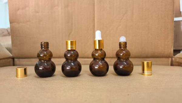 Quality 10/20/30/50/100 ml Amber Double Gourd Bottle with Dropper, Gourd Dispensing Bottle with Roller or Mist Spray for sale