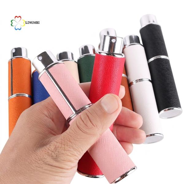 Quality Premium 10ml Leather Rotating Perfume Atomizer – Refillable Travel Spray Bottle for sale