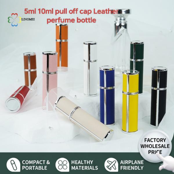 Quality Wholesale Premium Leather Refillable Perfume bottle| 5ml 10ml Luxury Travel Scent Spray Bottle with Pull-Off Cap for sale