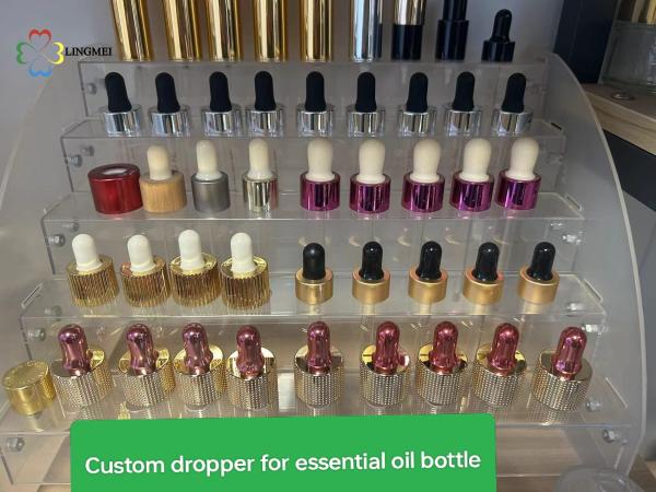 Quality Wholesale Custom Dropper Caps 18/410 20/410 for Essential Oil Bottles | Bulk Cosmetic Glass Bottle Pipettes with Bamboo Aluminum Plastic ring & Longer Rubber Supplier for sale