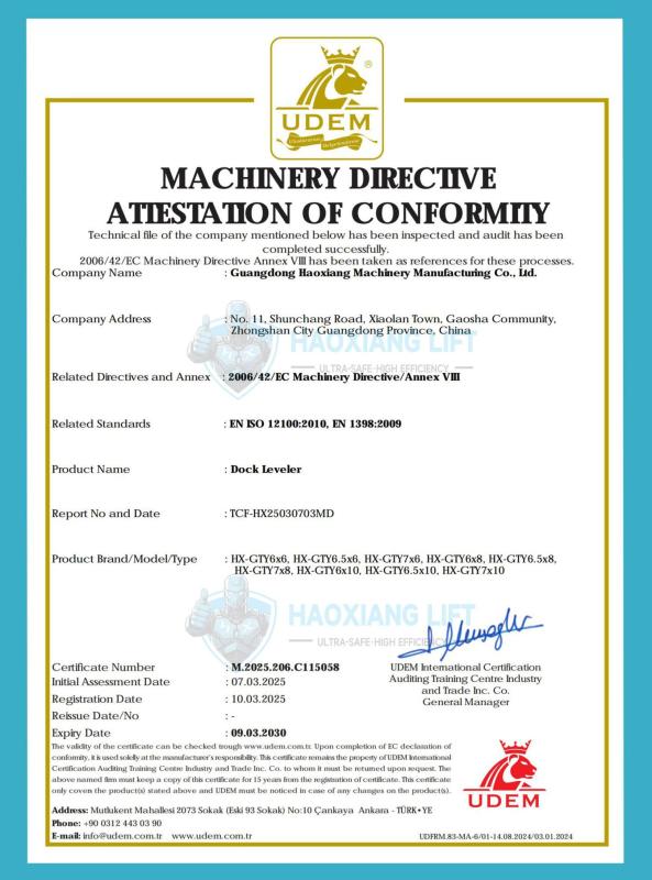 CE - Dock Leveler - Guangdong Haoxiang Machinery Manufacturing Co., Ltd.