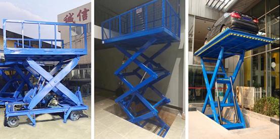 Operational view of hydraulic scissor lift mechanism