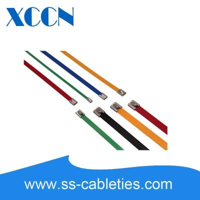 Cina 4.6*550mm 201.304.316 classificano le fascette ferma-cavo rivestite di plastica dell'acciaio inossidabile della palla-serratura a resina epossidica del poliestere in vendita