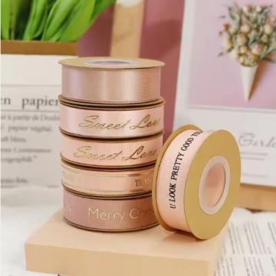 China High Light Custom Gold Foil 3D Gedrukt Satin Ribbon Polyester Materiaal voor Verjaardag Decoraties Te koop