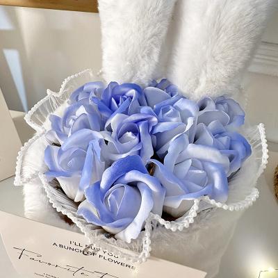China Rabbit Ears Plush Rose Hand Bouquet 20x35cm Size Multiple Color Choices for Chinese Valentine's Day and Teacher's Day for sale