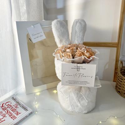 China Rabbit Ears Plush Rose Hand Bouquet 20x35cm Size Multiple Color Choices for Chinese Valentine's Day and Teacher's Day for sale