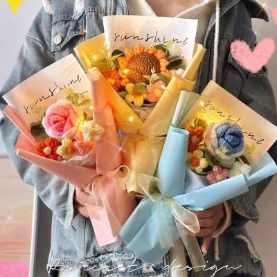 China Creative gifts for Valentine's Day and Teachers' Day rose woolen flower bouquets sunflower knitted flowers handmade finished products as birthday gifts for sale
