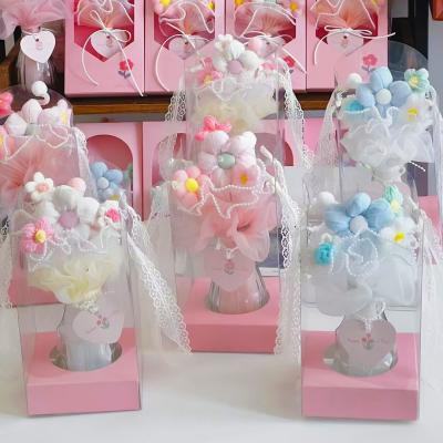 China Hand-Knitted Flowers Perfect Mother's Day Gift for Mom Fabric Artificial Flower Bouquet Hug Bucket Decor Keepsake Souvenir for sale