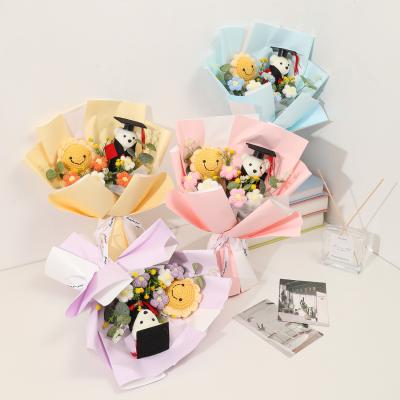 China Doctor Bear graduation bouquet sunflower knitted wool knitted finished product simulation flower college entrance examination encouragement gift for sale
