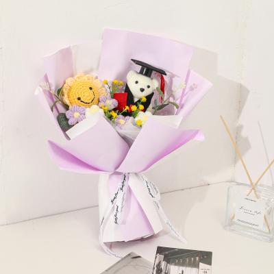 China Doctor Bear graduation bouquet sunflower knitted wool knitted finished product simulation flower college entrance examination encouragement gift for sale
