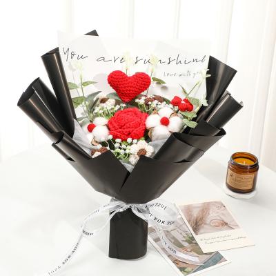 China Cross-border handmade wool knitted woven rose immortal flower simulation bouquet finished product 38 goddess women's day mother's day for sale