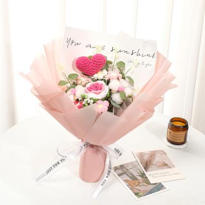 China Cross-border handmade wool knitted woven rose immortal flower simulation bouquet finished product 38 goddess women's day mother's day for sale