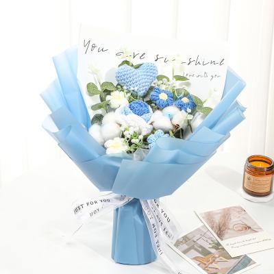 China Cross-border handmade wool knitted woven rose immortal flower simulation bouquet finished product 38 goddess women's day mother's day for sale