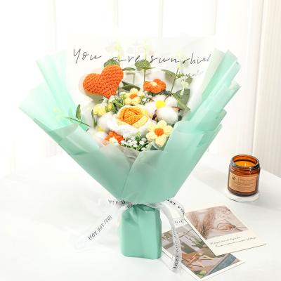 China Cross-border handmade wool knitted woven rose immortal flower simulation bouquet finished product 38 goddess women's day mother's day for sale