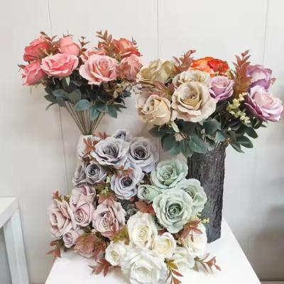 China Artificial flower silk rose bouquet wedding home decoration for sale