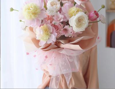 Cina cintura di garza da ombra di fiore, materiale da decorazione floreale a bolla di cotone, cravatta di bouquet, imballaggio regalo, nastro a polka dot, uso in fioraio in vendita