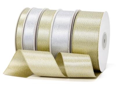 China Spot gold and silver ribbon gifts, gold and silver silk woven ribbons, fresh flower gift boxes, packaging accessories, ribbons for sale
