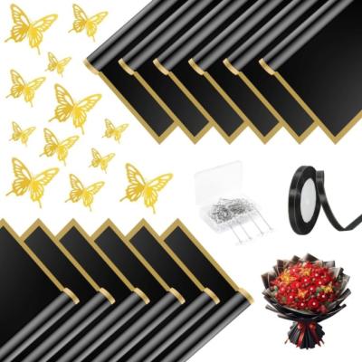China Golden-edge jelly film, flower wrapping paper, matte paper, semi-transparent waterproof, flower bouquet wrapping paper, flower shop material for sale