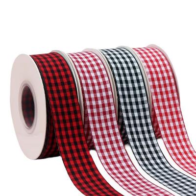 China Wholesale 2.5cm grid woven ribbon handmade DIY ribbon ribbon gift flower packaging wedding color With cloth and silk tape for sale