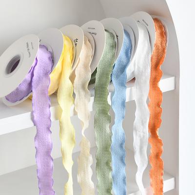 China 2.5 cm gevouwen golfgaren bloementoep visstaart garen gevouwen bloementoep sneeuwgaren chiffon lint lint Te koop