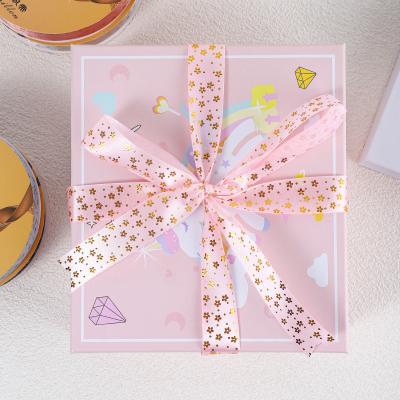 China Flower ribbon, hot stamping ribbon, baking gift box packaging, printing floral bouquet packaging, polyester ribbon packaging for sale