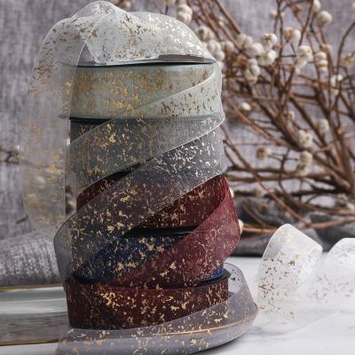 China Warm stempelen gebarsten chiffon lint DIY boog haar accessoire chiffon verpakking ballon schoenveters lint bloemen cadeau doos lint Te koop