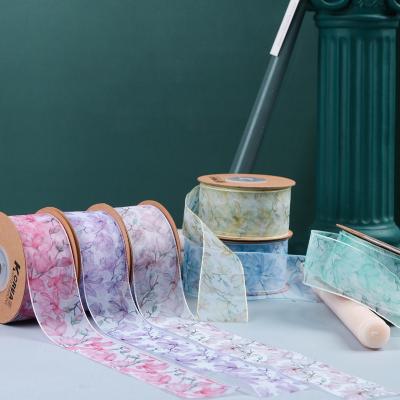 China Floral Snow Yarn Ribbon Hair Accessories Gift Flower Packaging Shoes Flower Grass Hat Bow Printed Chiffon Snow Yarn Ribbon for sale