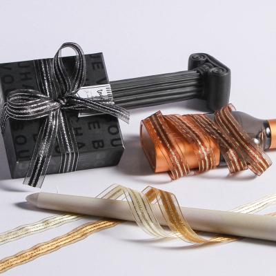 China Golden border, silver border, striped snow gauze, edge gauze, middle section ribbon, DIY flower gift packaging, wedding ribbon, colorful ribbon for sale