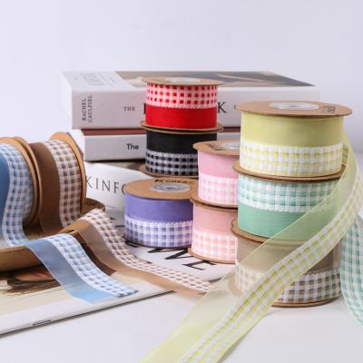 China Two tone small grid glitter snow gauze ribbon DIY bow hair accessories, flowers, gifts, straps, clothing, shoes, flowers, accessories for sale