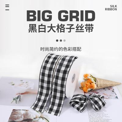 China Simples preto e branco grande grelha embalagem fita arco jacquard fita torta fita fita decoração fita ponto atacado à venda
