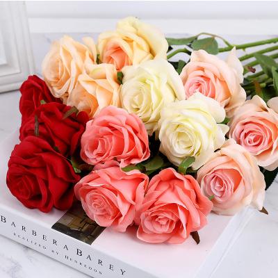 China Simulated Rose Single Rose Wholesale Wedding Home Decoration Flower Arrangement Simulated Rose Bundle for sale