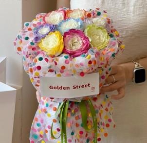China Colorful polka dot dopamine mesh flower packaging paper for sale