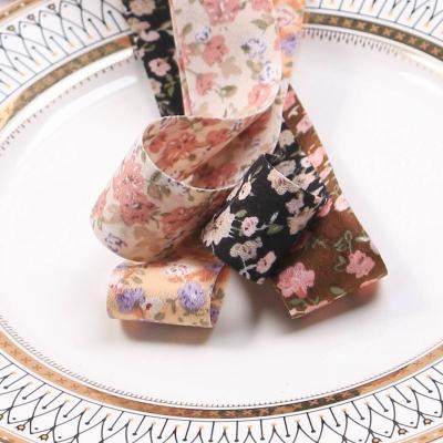 China Double sided small floral discount price ribbon DIY bow hair accessories clothing accessories gift box packaging accessories ribbon for sale