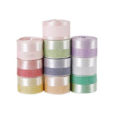 China Wholesale of flower packaging ribbons, gold and silver weft silk thread gift boxes, decorative flower bouquets, bundling straps, bar and holder straps for sale