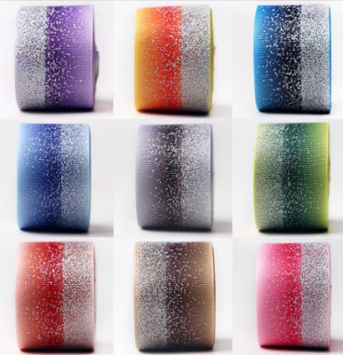 China Handmade decorative rainbow ribbon gradient heat transfer printing powder coated ribbon, size 50 per roll, factory direct sales for sale