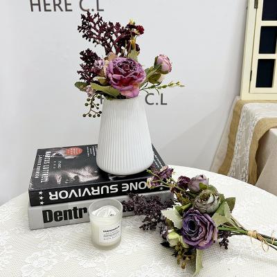 China French style grilled multi headed rose simulation flower table flower arrangement, hand-held flower, fake flower bouquet decoration for sale