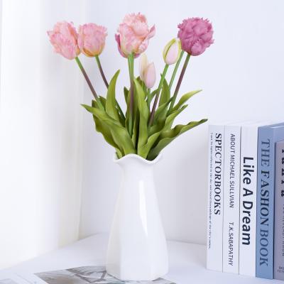 China New 5-head wavy soft rubber tulip artificial flower, cross-border high-end home festival decoration tulip artificial flower for sale