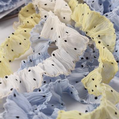 Cina Accessori per capelli in nastro verde intrecciato per vestiti da neonato e gonne Lolita, orlo a pois increspato, 100m in vendita