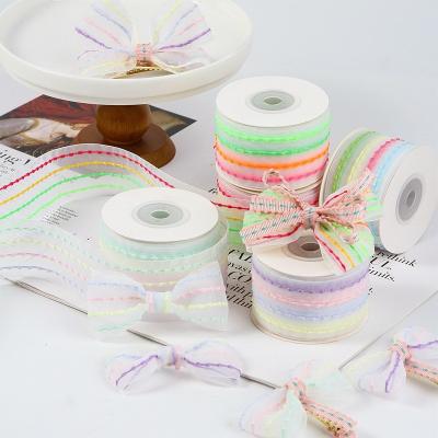 China Vier kleuren gestreepte bubbel doorzichtig gaas lint haar accessoire DIY boog materiaal boeket verpakking lint for sale
