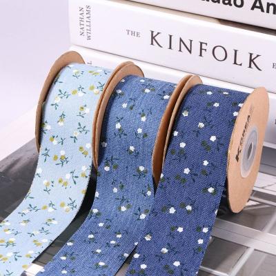 Cina 2.5cm Bud Edge/straight Edge Unilaterale Imitazione floreale piccola Denim Ribbon Flower Gift Box Packaging DIY Bow Headband Color Fastness in vendita