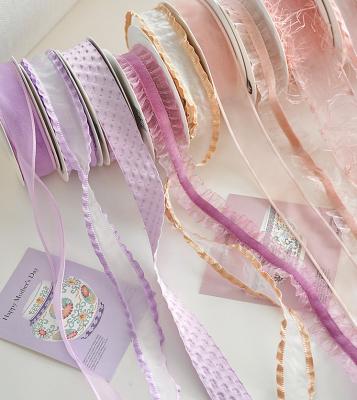 Cina Nastro di stoffa per bouquet di fiori, cinturino per la cottura fai-da-te, nastro per confezioni floreali fatto a mano, serie rosa e viola delicata 4 cm/10 m in vendita