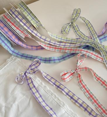 China DIY Crafts Usage 1.5cm Spring/Summer Colorful Grid Ribbons Eco-friendly Flower Bouquet Weaving Materials for Weaving Shop for sale